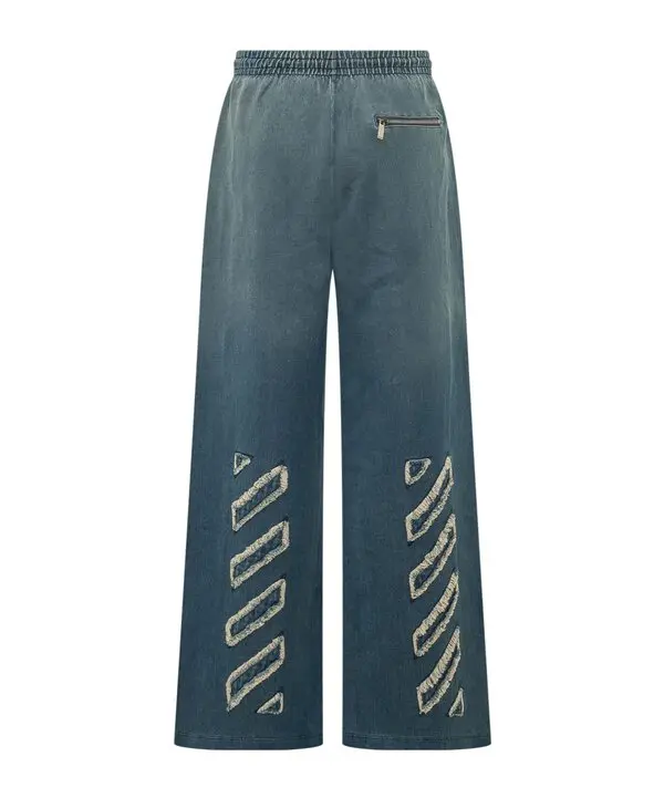 Off-White Drawstring Wide Leg Pants - Blue