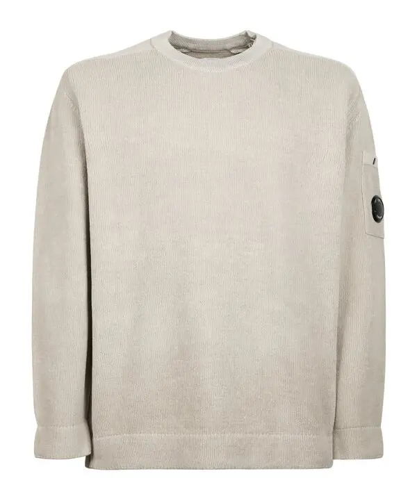 C.P. COMPANY Long-sleeved Crewneck Jumper With Sleeve Pocket Detail - White