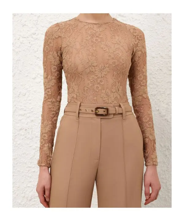 Zimmermann Long Sleeve Floral Lace Bodysuit