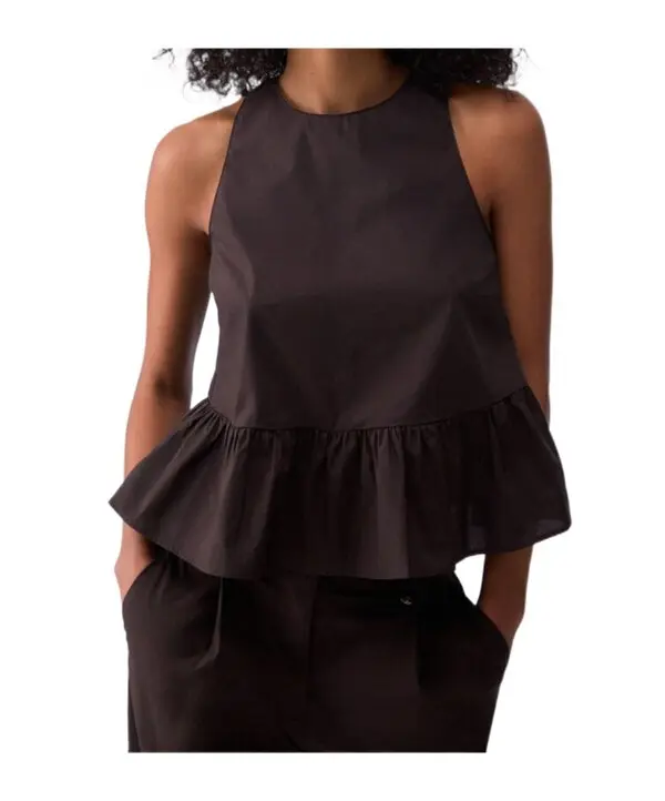 Liu Jo Sleeveless Peplum Top With Back Tie Detail - Dark Brown