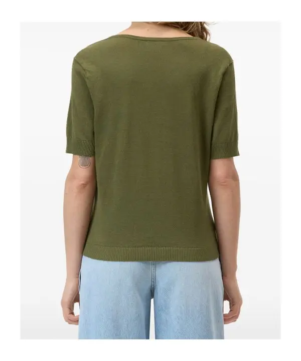 Closed V-neck Short-sleeve Sweater - Green