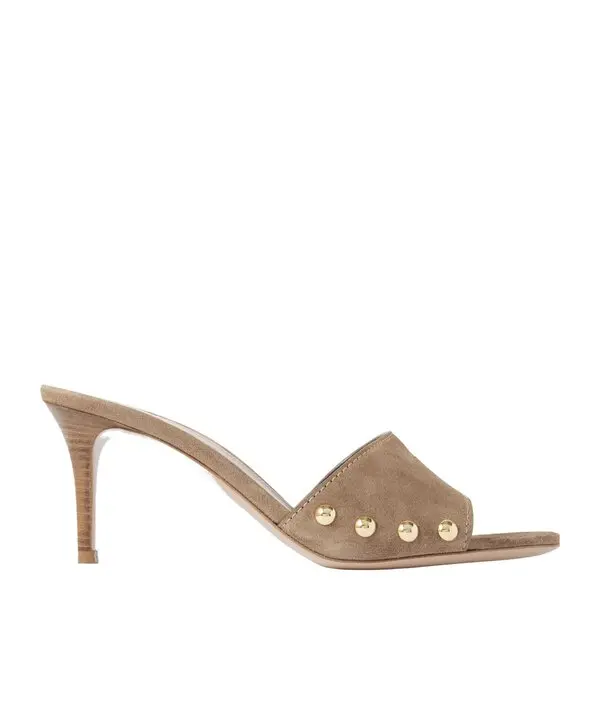 GIANVITO ROSSI 70 Studded Suede Mules - Brown