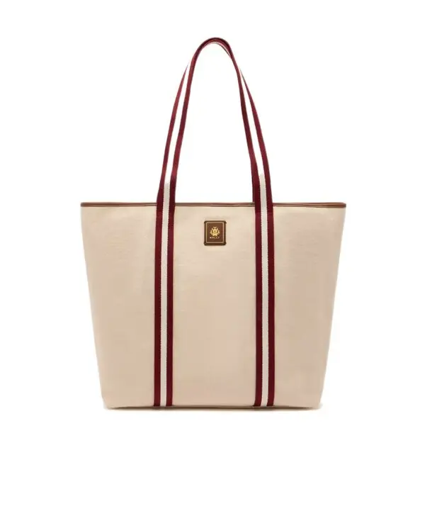 Bally Striped Panel Canvas Tote Bag - Light Brown