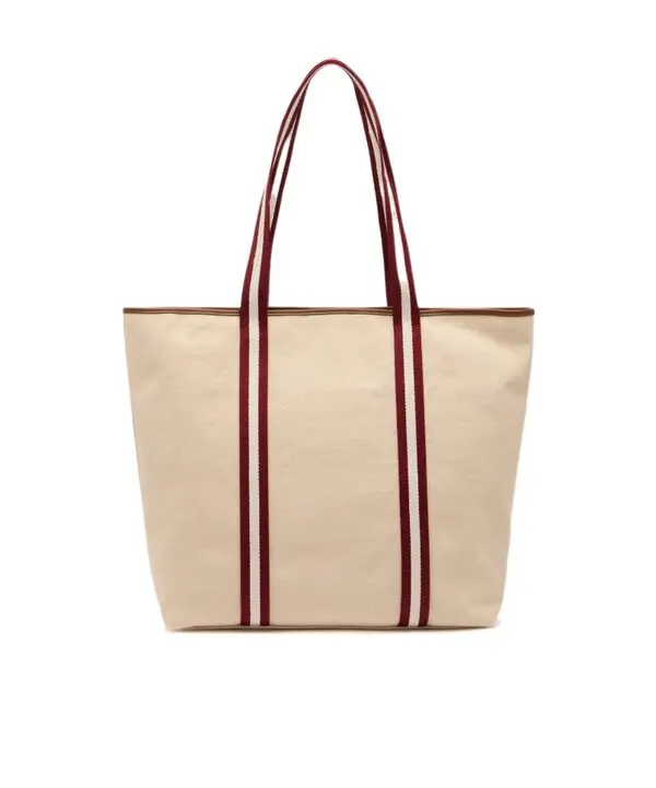 Bally Striped Panel Canvas Tote Bag - Light Brown