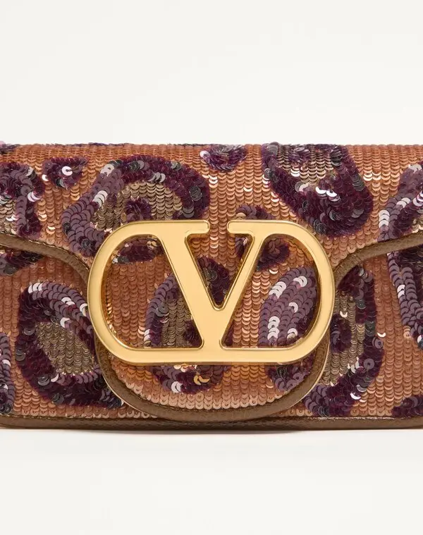 Valentino Garavani Locò Sequin Embellished Foldover Shoulder Bag - Brown