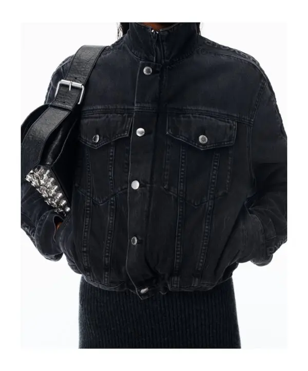 Alexander Wang Aged Denim Zip-up Track Jacket