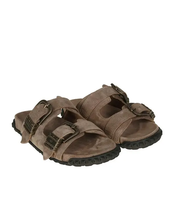Ash Round Toe Buckled Slip-on Slippers