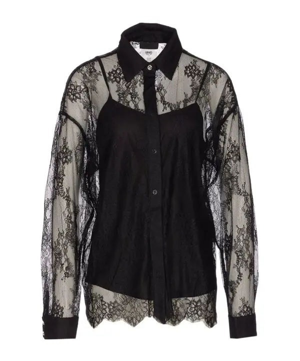 Liu Jo Lace Shirt With Classic Collar - Black