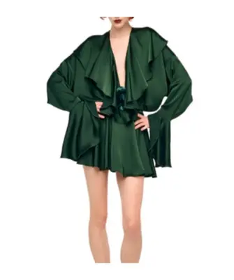 Norma Kamali Long Sleeve Deep V Ruffle Bodysuit