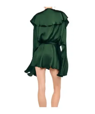 Norma Kamali Long Sleeve Deep V Ruffle Bodysuit