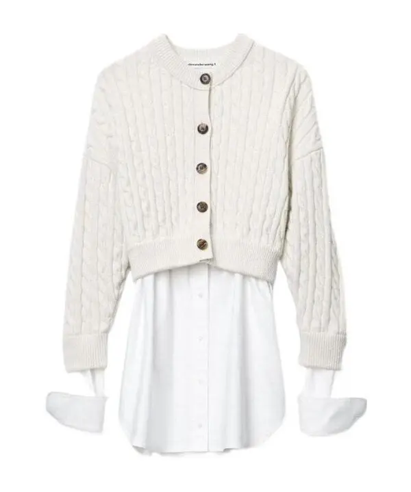Alexander Wang Bi-layer Cable Knit Cardigan With Poplin Shirt