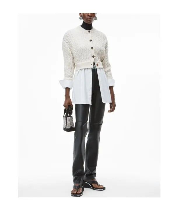 Alexander Wang Bi-layer Cable Knit Cardigan With Poplin Shirt