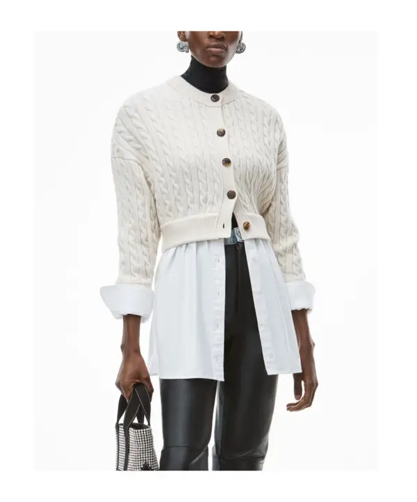 Alexander Wang Bi-layer Cable Knit Cardigan With Poplin Shirt