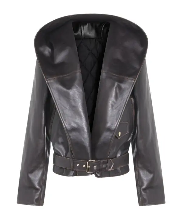 Alaïa Long-sleeved Hooded Leather Jacket - Black