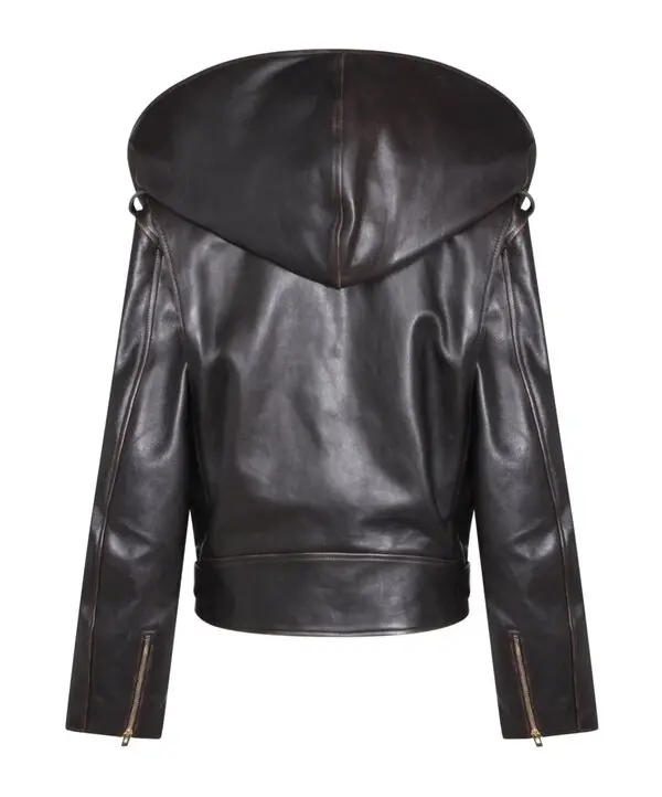 Alaïa Long-sleeved Hooded Leather Jacket - Black