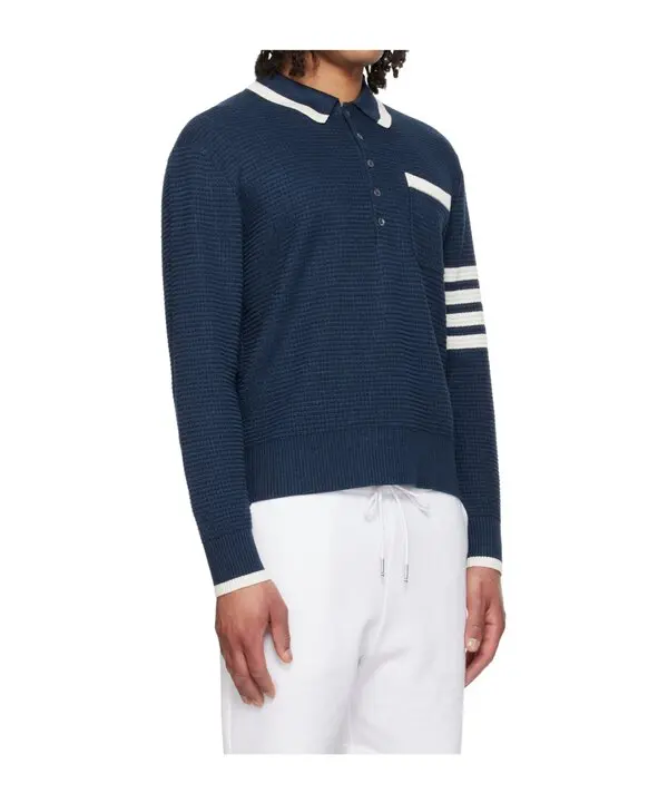 Thom Browne Four-striped Knit Polo Shirt