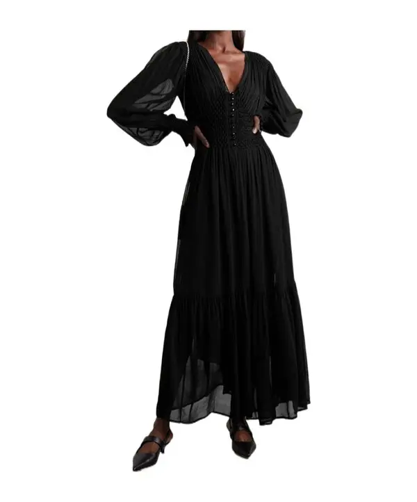 LoveShackFancy Evalina Smocked Chiffon Maxi Dress