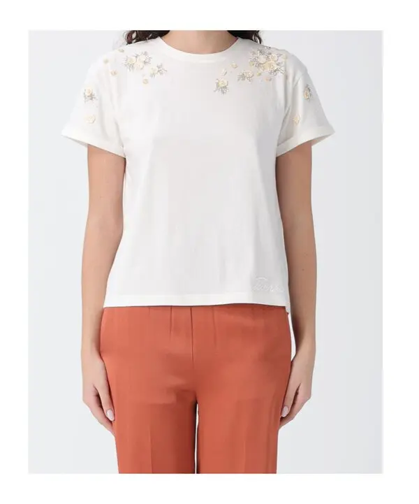TWINSET Floral Detail Crewneck T-shirt - White