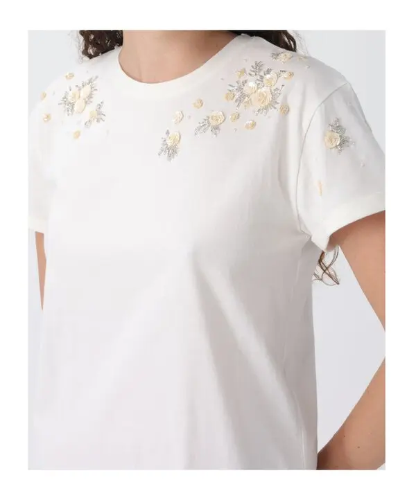 TWINSET Floral Embellished Crewneck T-shirt - White