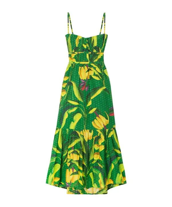 Farm Rio Strappy Midi Dress With Tropical Print - Green