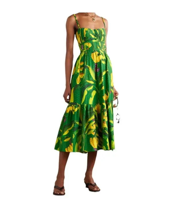 Farm Rio Strappy Midi Dress With Tropical Print