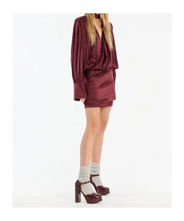 ROTATE BY BIRGER CHRISTENSEN Long-sleeved V-neck Dress - Red