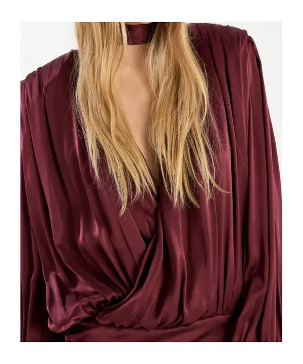 ROTATE BY BIRGER CHRISTENSEN Long-sleeved V-neck Dress - Red
