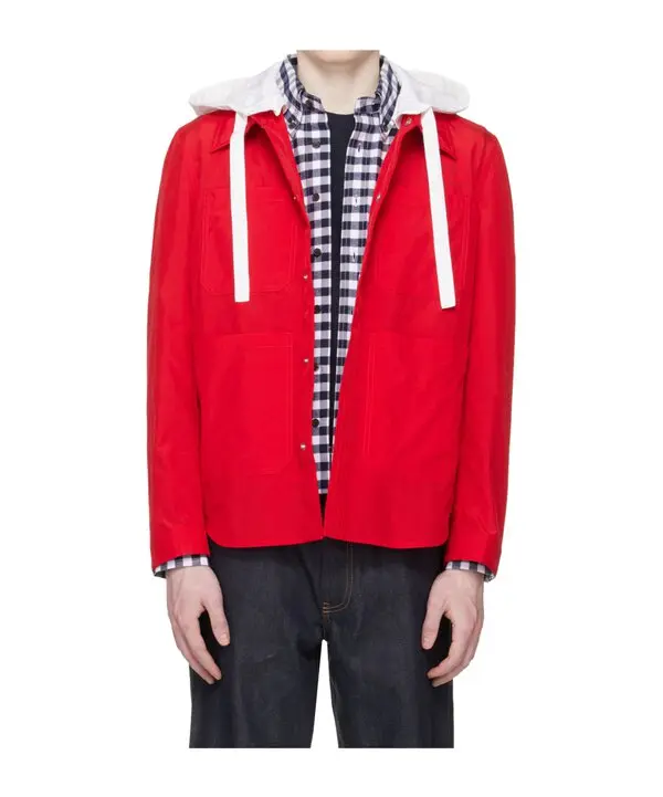 Thom Browne Hooded Ripstop Jacket With Drawstring And Tricolor Flag Detail
