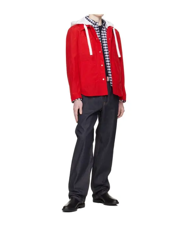 Thom Browne Hooded Ripstop Jacket With Drawstring And Tricolor Flag Detail