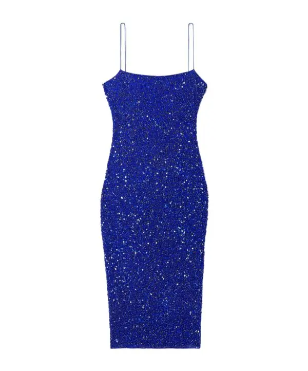 Retrofete Sequined Tulle Spaghetti Strap Dress - Blue