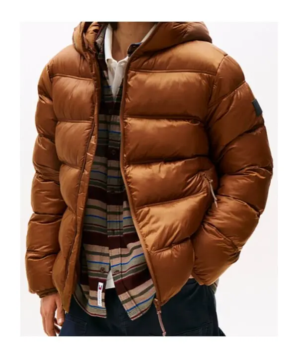Tommy Hilfiger Tonal Logo Hooded Puffer Jacket - Brown