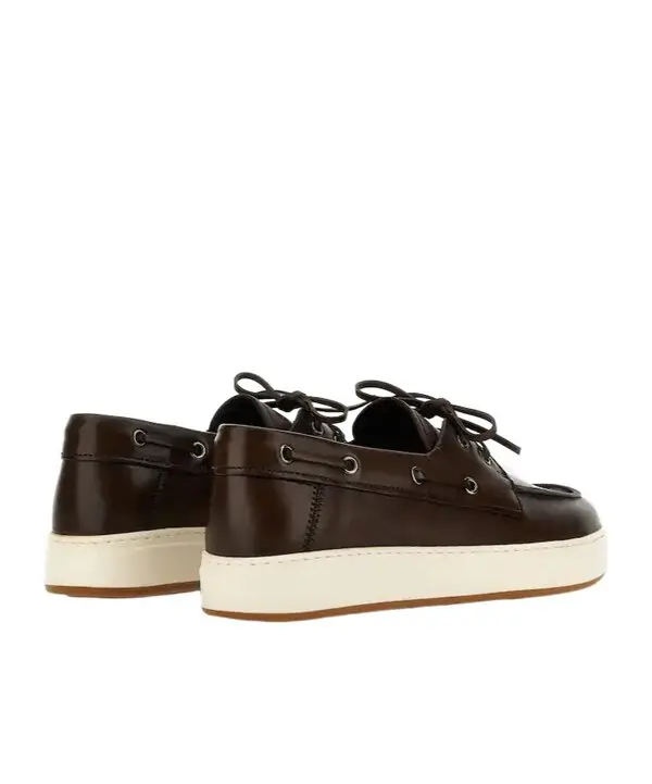 Hogan Leather Boat Loafers With Woven Tie