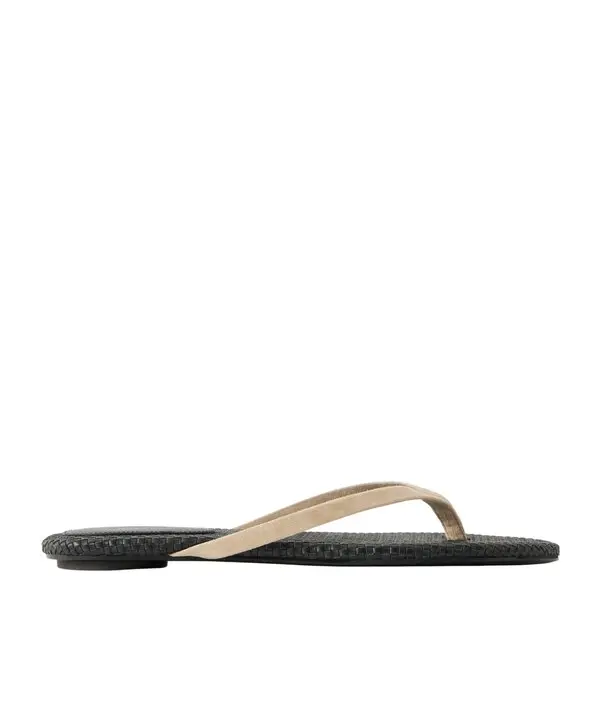 ST. AGNI Suede Woven Flip Flop - Black