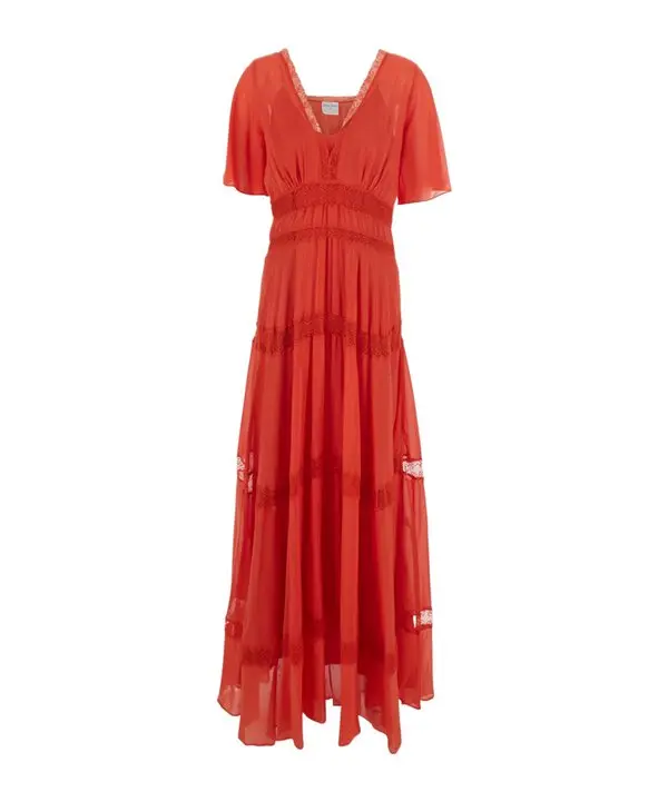FORTE_FORTE Lace Detail V-neck Maxi Dress - Red