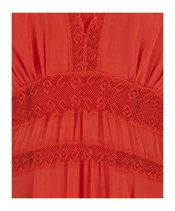 FORTE_FORTE Lace Detail V-neck Maxi Dress - Red