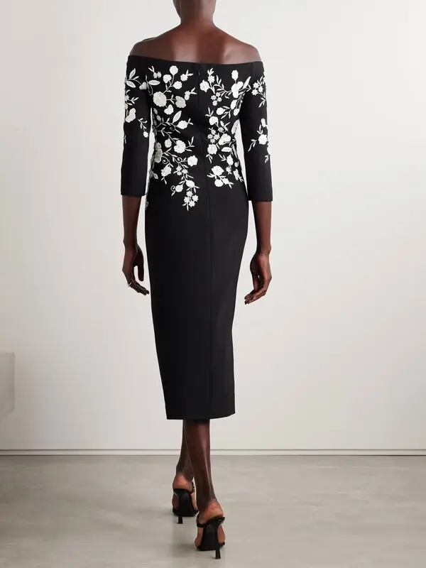 Carolina Herrera Off-shoulder Embroidered Midi Dress
