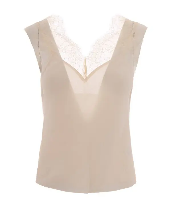 Patrizia Pepe Lace Detailed Thin Strap V-neck Top