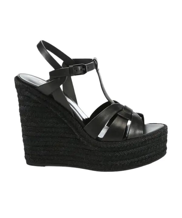 Saint Laurent Tribute Wedge Espadrilles - Black