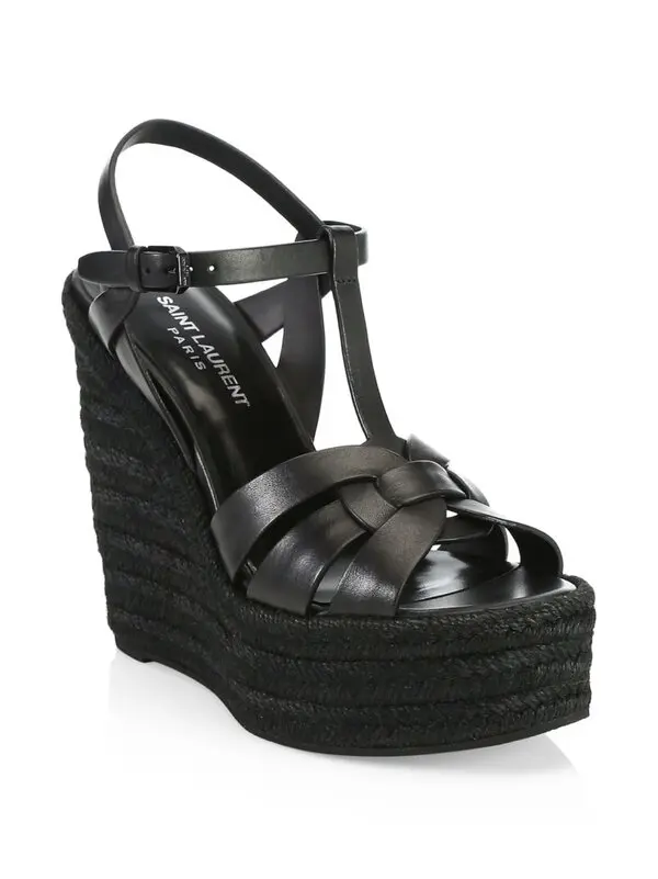 Saint Laurent Tribute Wedge Espadrilles - Black