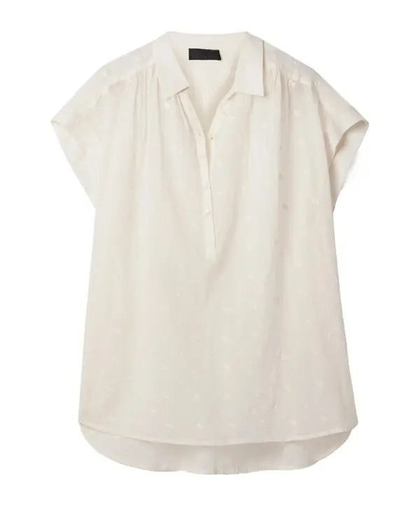 NILI LOTAN Normandy Embroidered Cotton-voile Blouse - Ivory