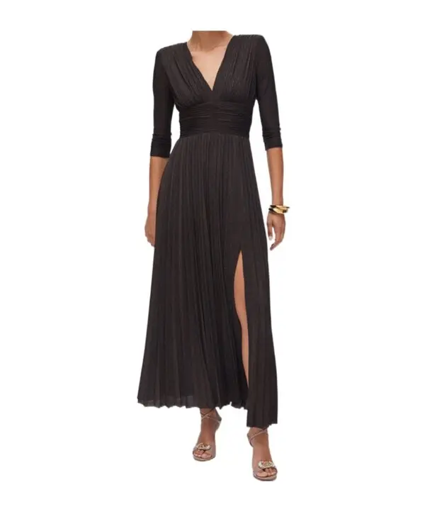 Liu Jo Long Pleated Lurex V-neck Dress