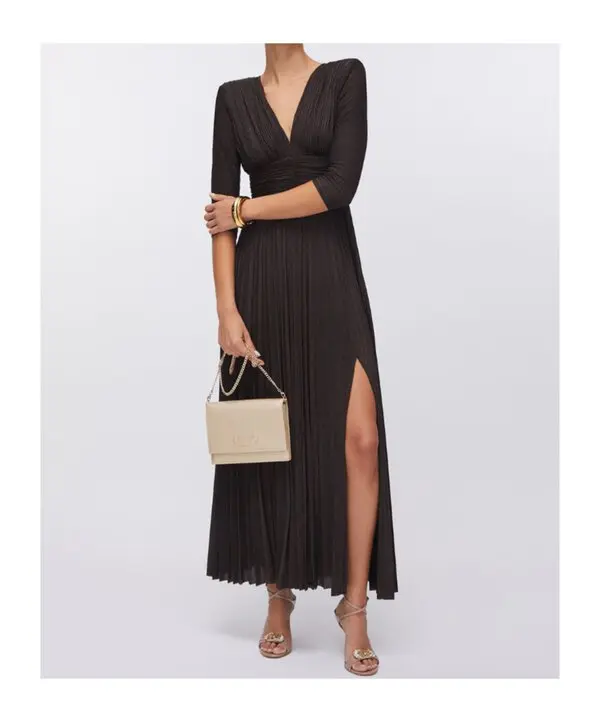 Liu Jo Long Pleated Lurex V-neck Dress