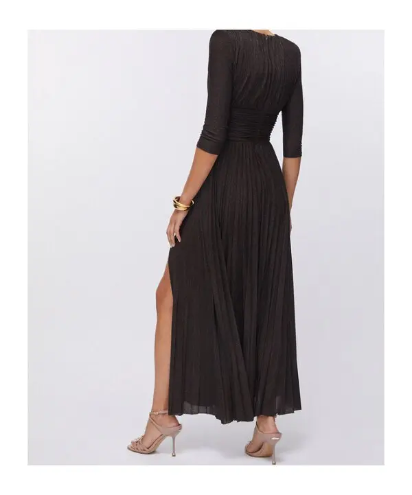 Liu Jo Long Pleated Lurex V-neck Dress