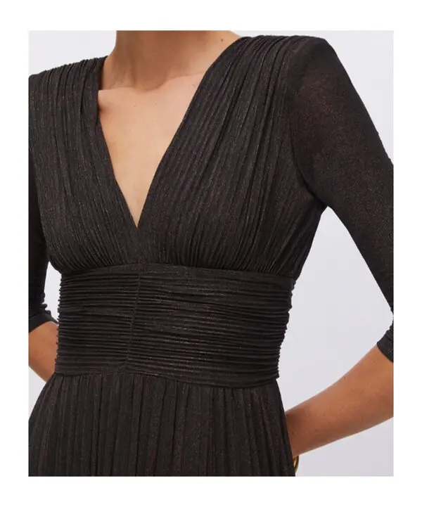 Liu Jo Long Pleated Lurex V-neck Dress