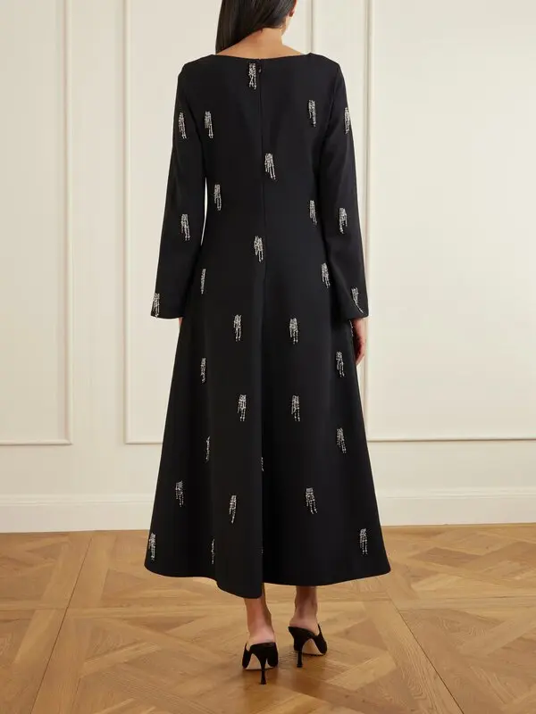 Simkhai Coretta Long-sleeve Midi Dress With Tassel Crystals