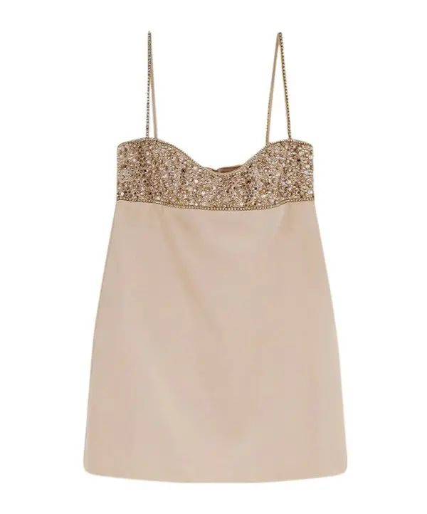 Retrofete Embellished Mini Dress With Rhinestone Straps - Nude