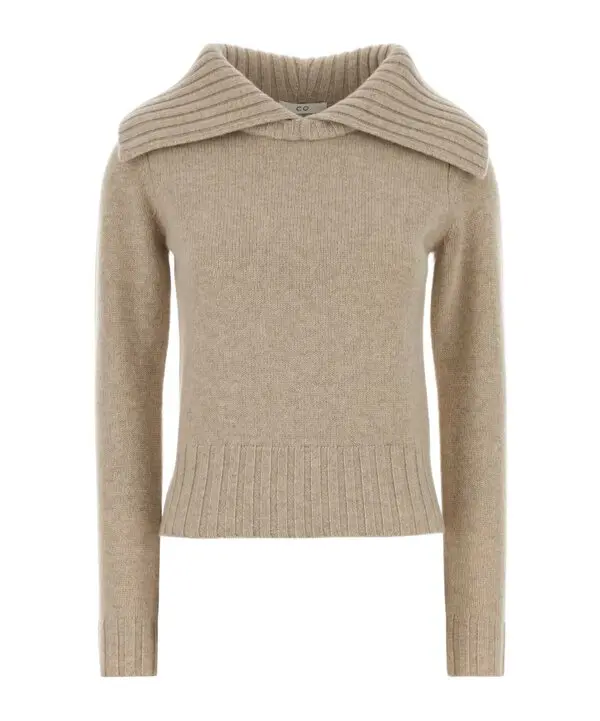 Co Ribbed Collar Knitted Sweater - Beige