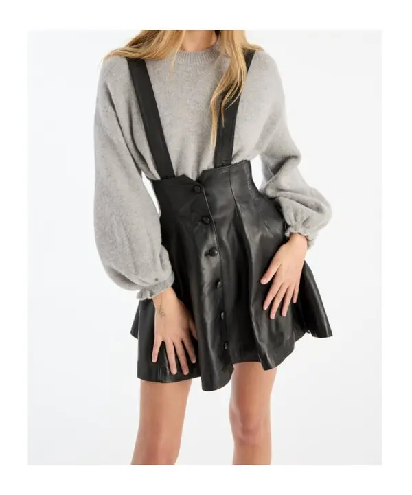 ROTATE BY BIRGER CHRISTENSEN Leather Suspender Flared Skirt