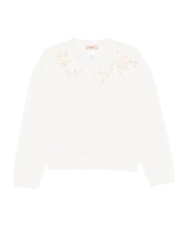 TWINSET Floral Appliqué Sweater - White