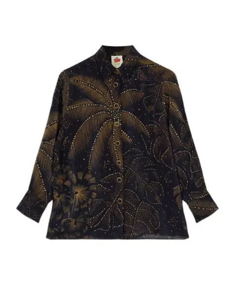 Farm Rio Lapel Long Sleeve Shirt With Graphic Print